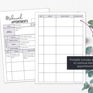 Printable Medical Appointment Chart | Printable Chart to Manage ...