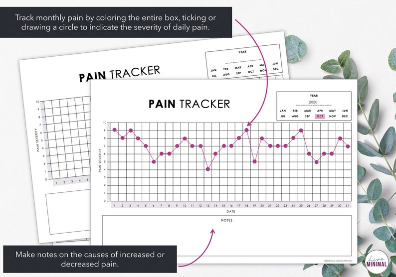 Printable Pain Tracker | Track Monthly Pain Severity | Minimalist ...
