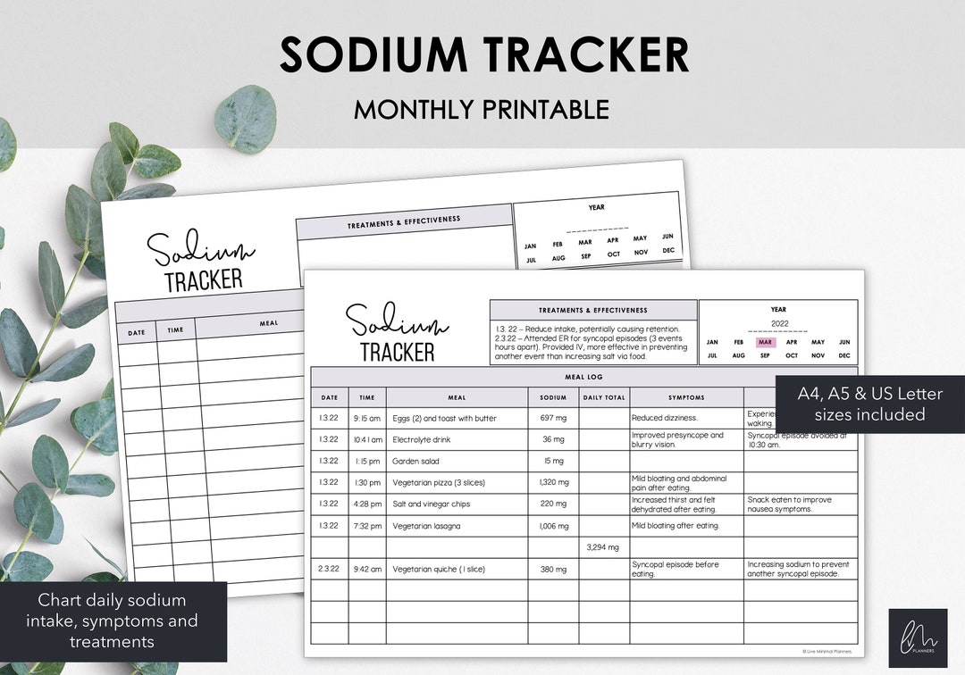Sodium Intake Log | Track Daily Meals Amount of Sodium Symptoms ...