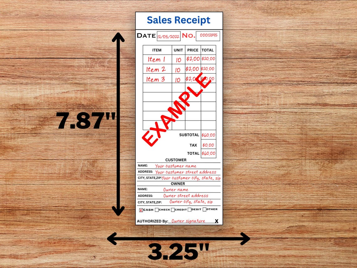 Printable Sales Receipt Template - Etsy