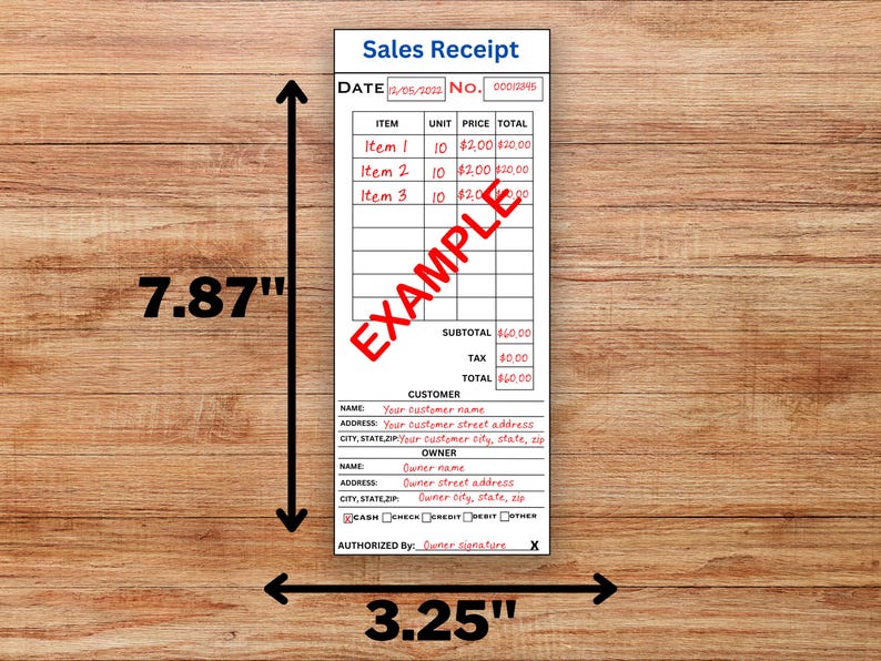 Printable Sales Receipt Template - Etsy