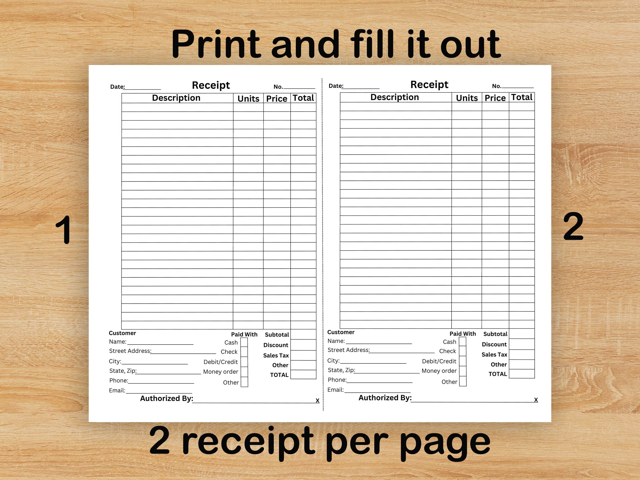 Printable Fillable Customer Receipt for Small Business - Etsy