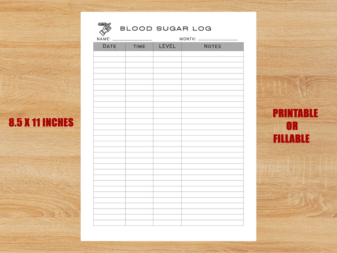 Printable and Fillable Blood Sugar Log Sheet - Etsy