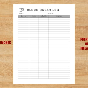 Printable and Fillable Blood Sugar Log Sheet - Etsy