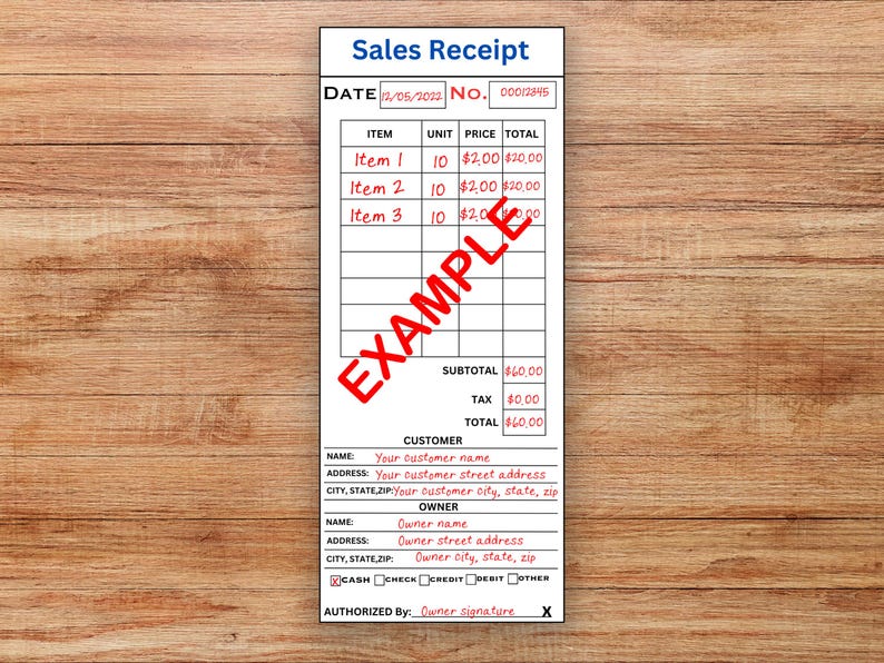 Printable Sales Receipt Template - Etsy