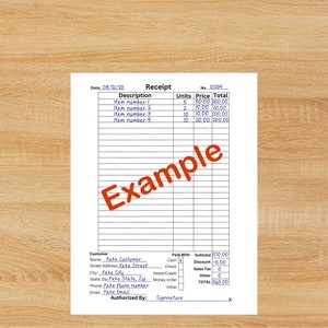 Printable Fillable Customer Receipt for Small Business - Etsy