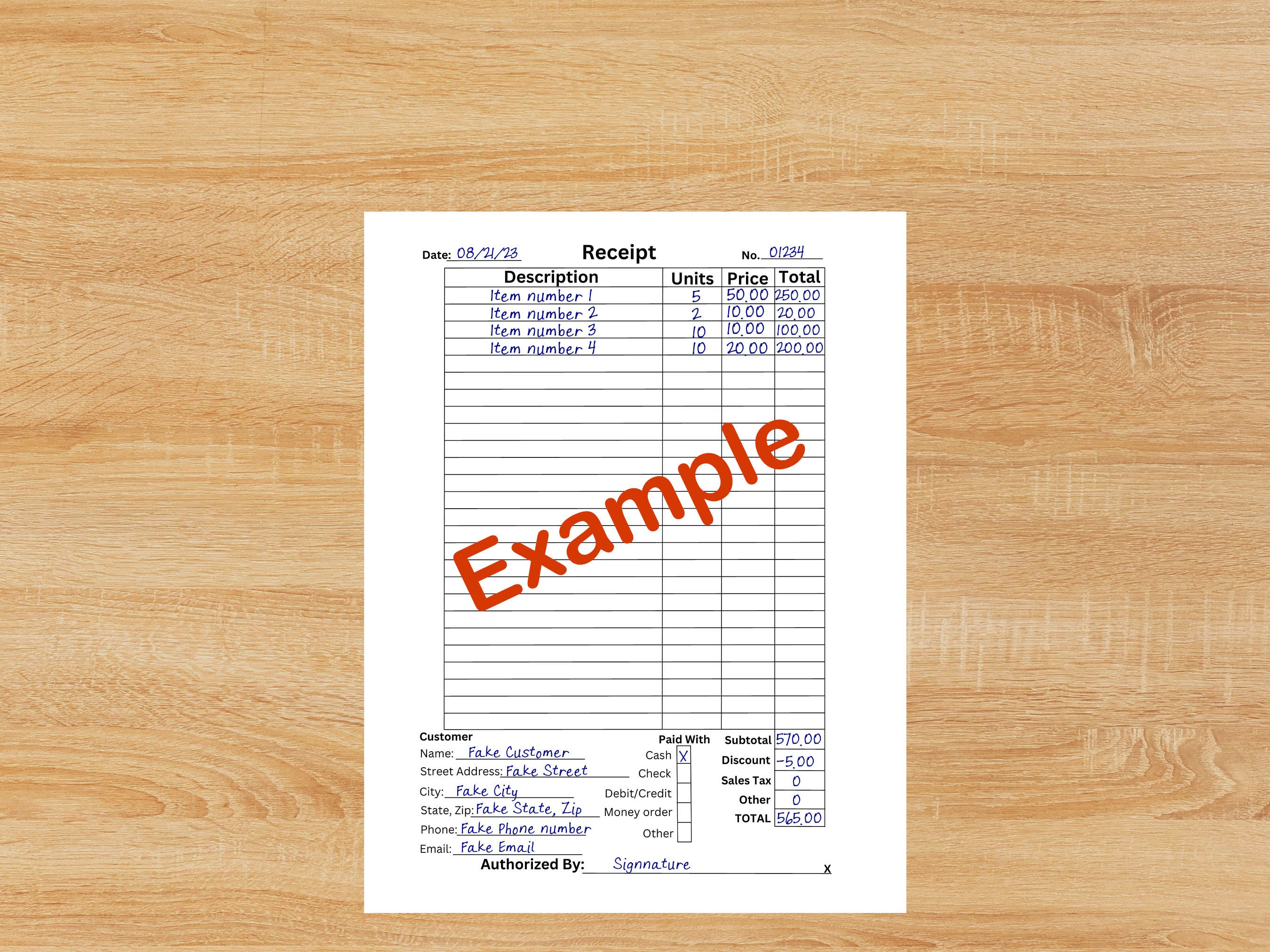 Printable Fillable Customer Receipt for Small Business - Etsy