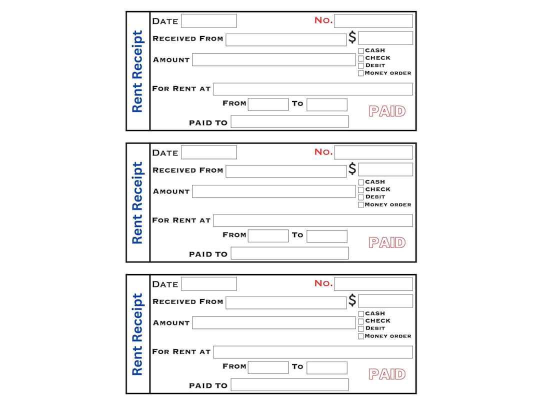 Printable and Fill-able Rent Receipts Templates - Etsy