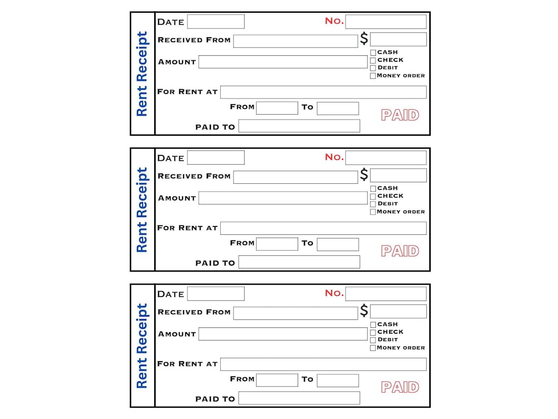 Printable and Fill-able Rent Receipts Templates - Etsy