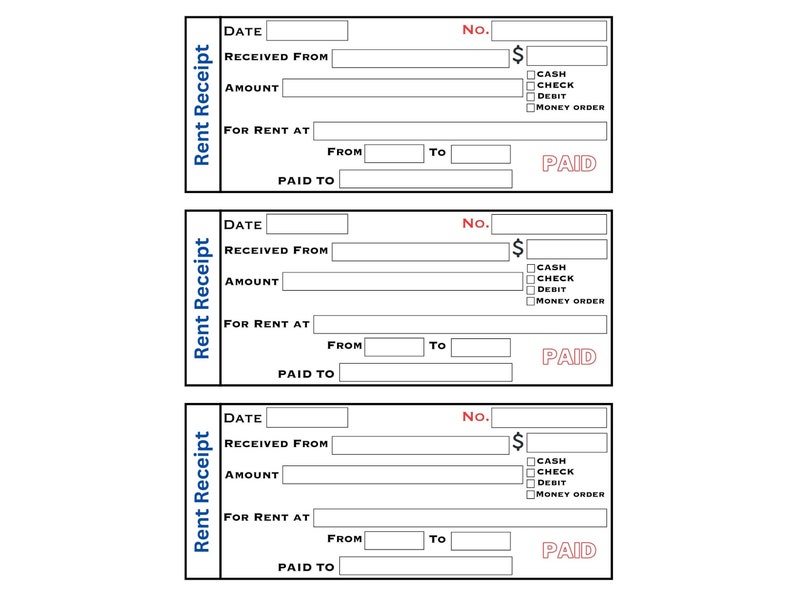 Printable and Fill-able Rent Receipts Templates - Etsy