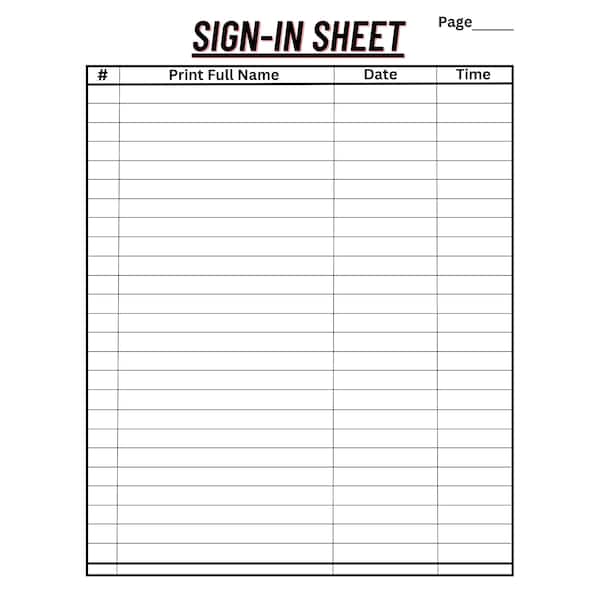 Printable Sign in Sheet - Etsy