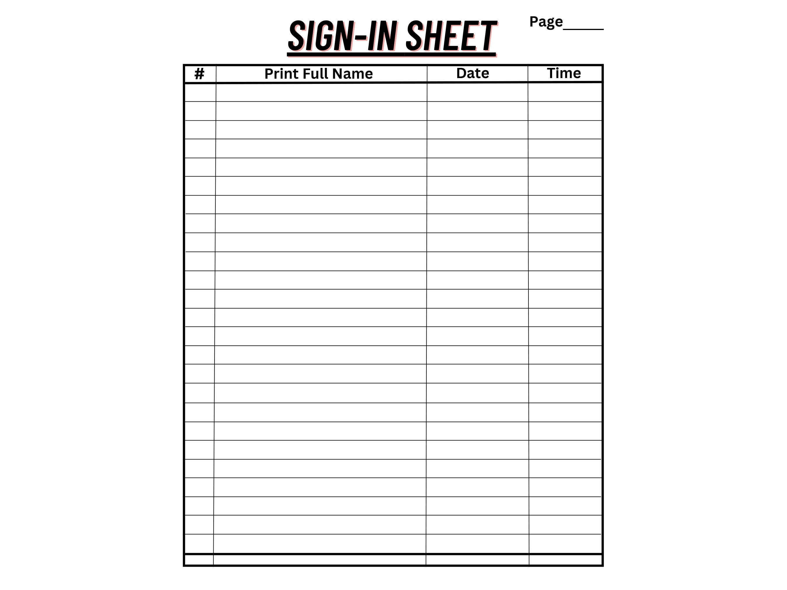 Printable Sign-in Sheet 25 Rows 8.5x11 Inches - Etsy