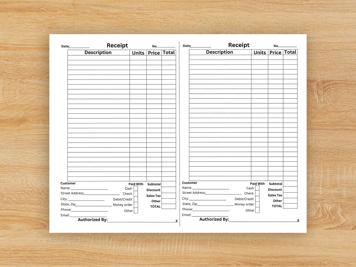 Printable Fillable Customer Receipt for Small Business - Etsy