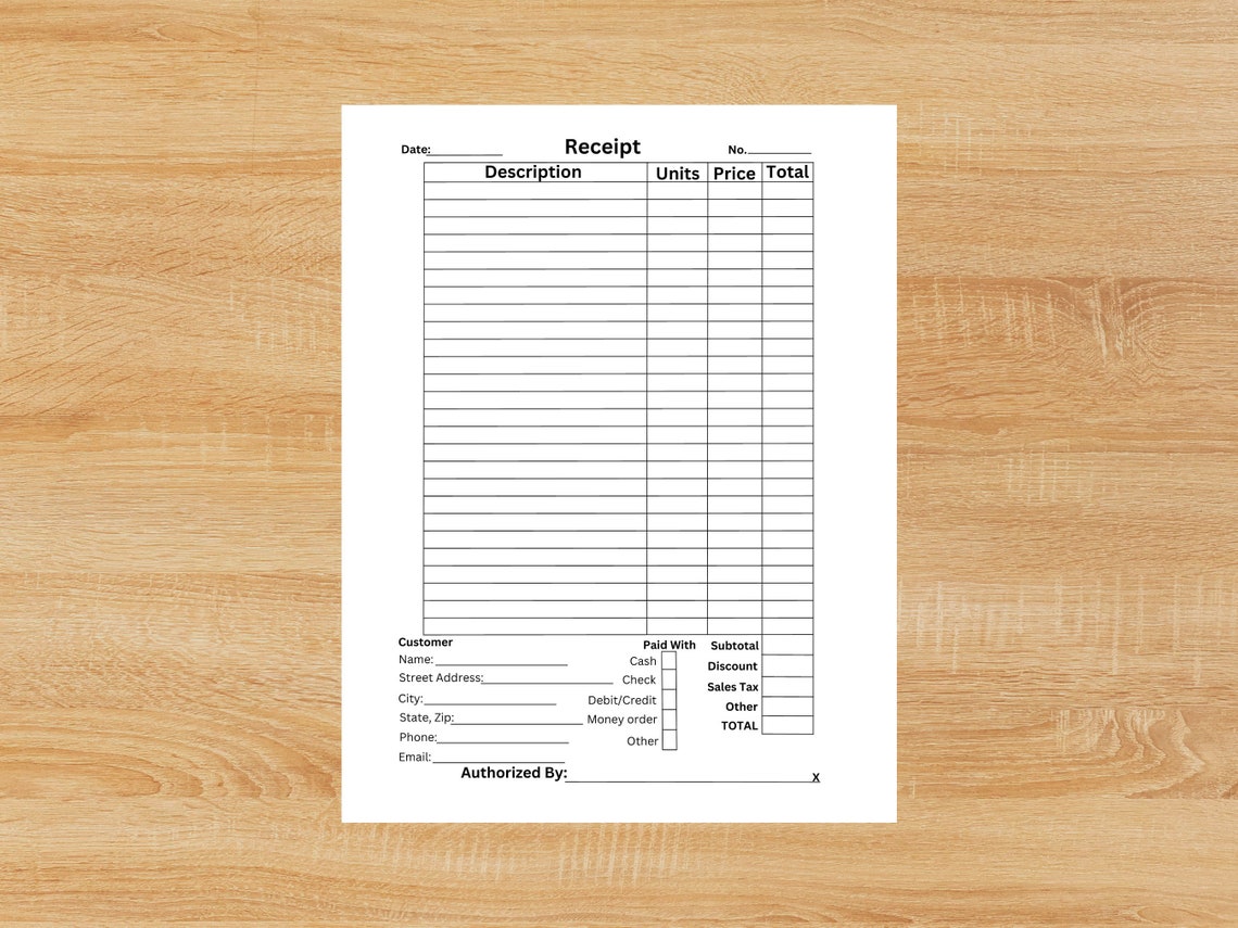 Printable Fillable Customer Receipt for Small Business - Etsy