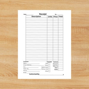 Printable Fillable Customer Receipt for Small Business - Etsy