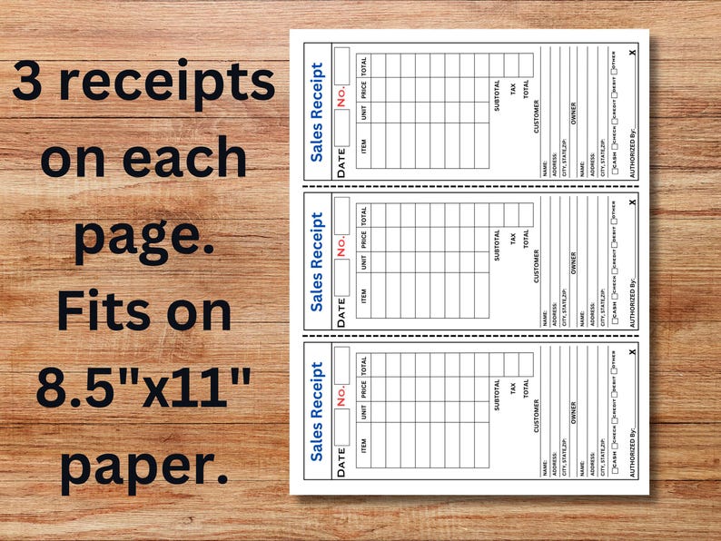 Printable Sales Receipt Template - Etsy