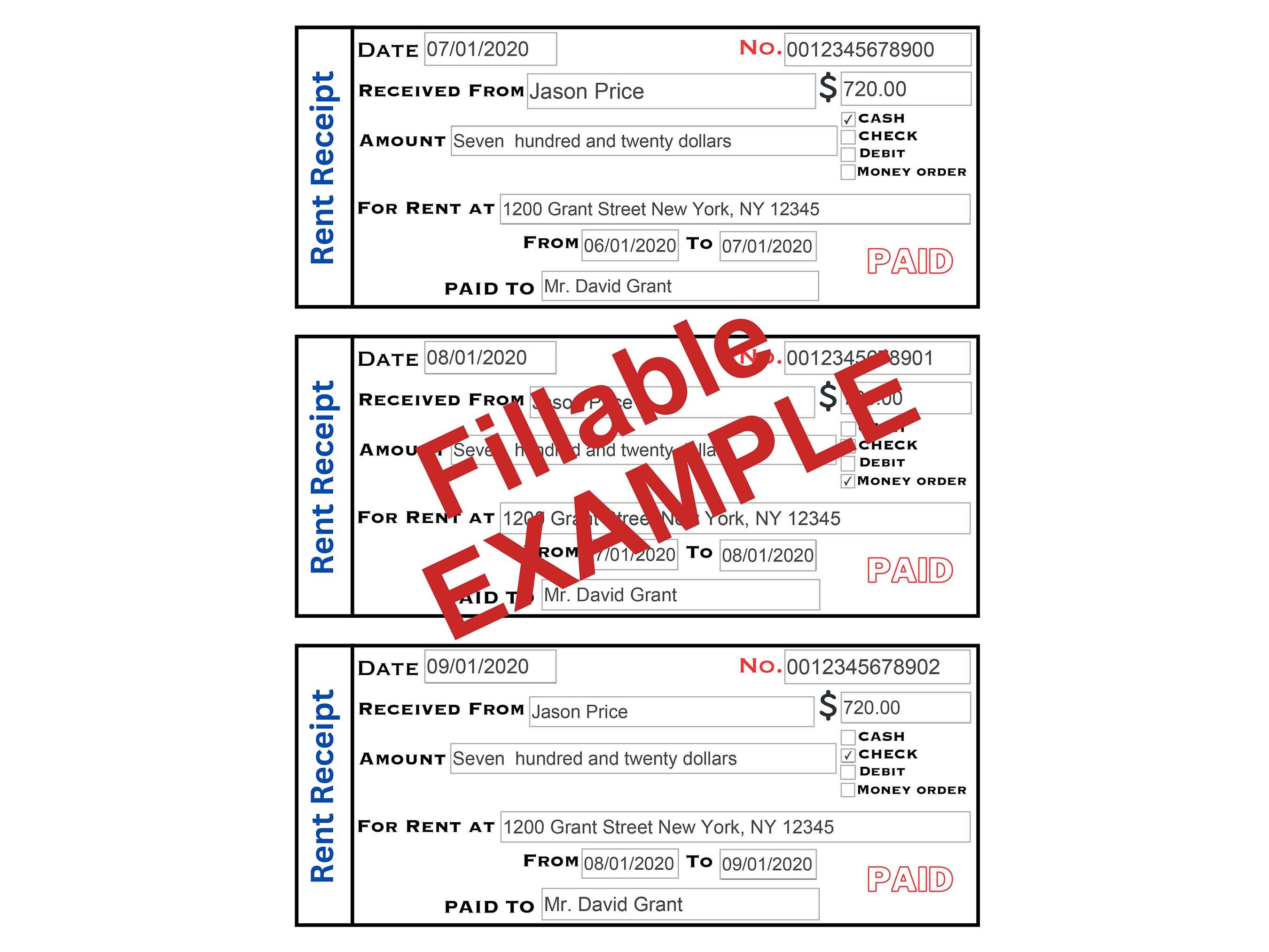 Printable and Fill-able Rent Receipts Templates - Etsy