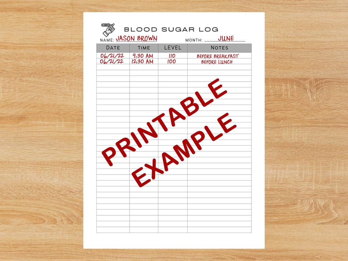 Printable and Fillable Blood Sugar Log Sheet - Etsy