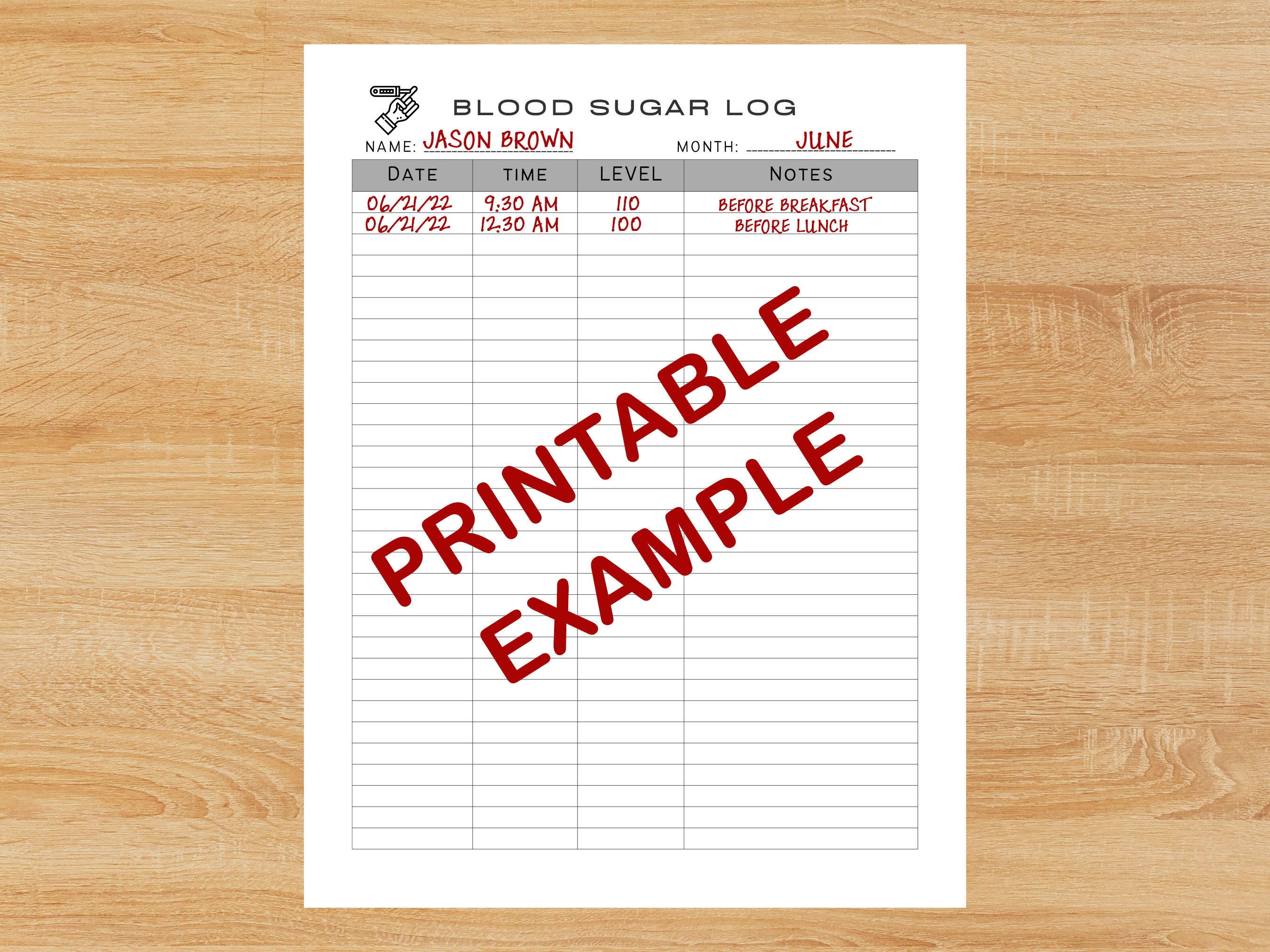Printable and Fillable Blood Sugar Log Sheet - Etsy
