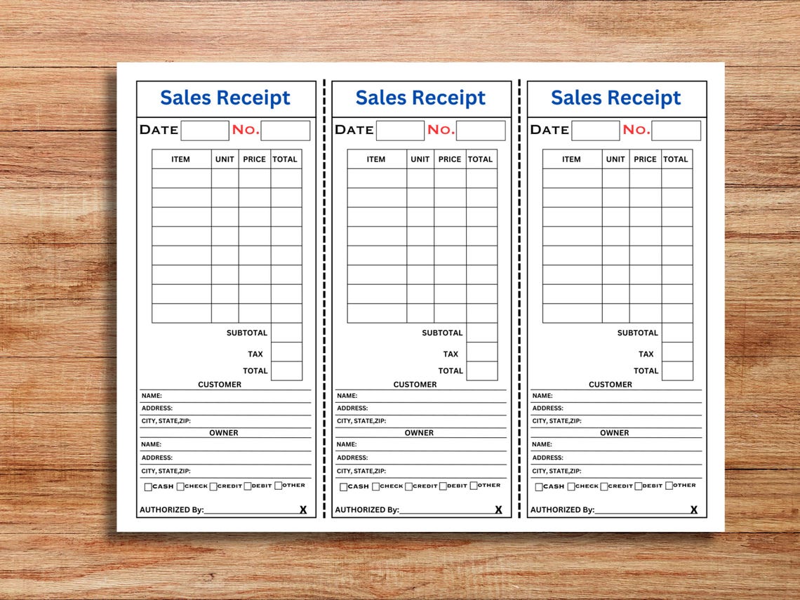 Printable Sales Receipt Template - Etsy