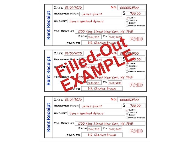 Printable and Fill-able Rent Receipts Templates - Etsy