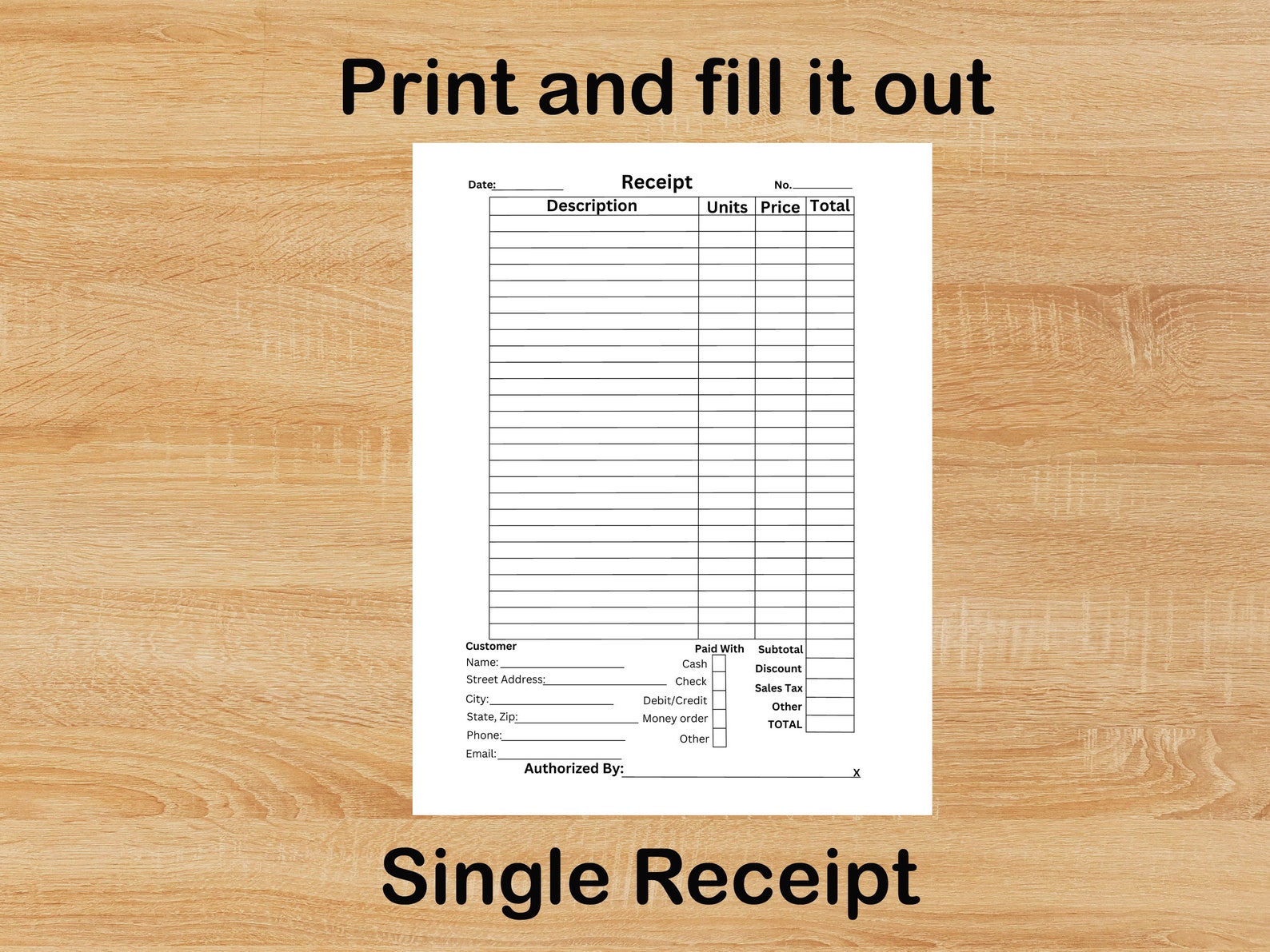 Printable Fillable Customer Receipt for Small Business - Etsy