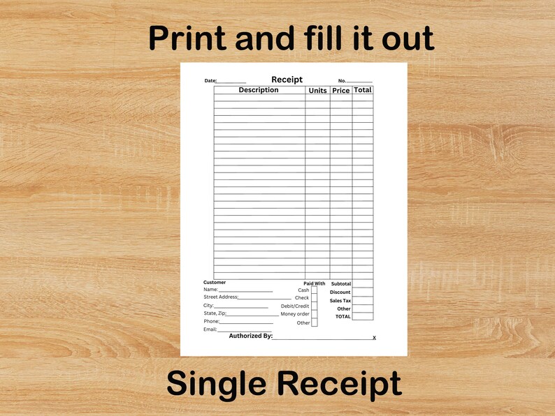 Printable Fillable Customer Receipt for Small Business - Etsy