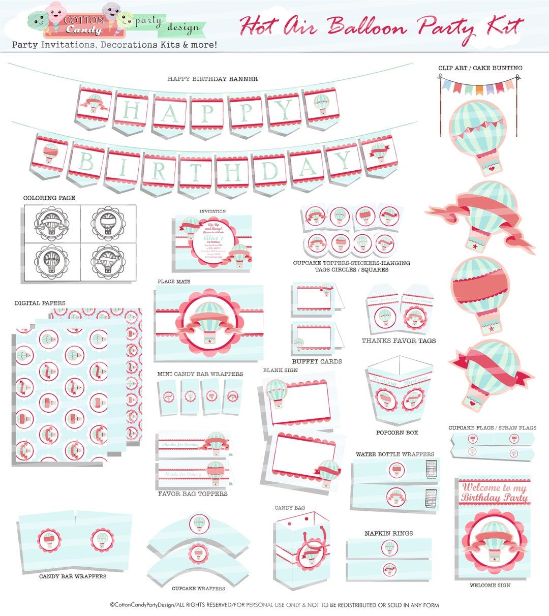 Hot Air Balloon Birthday, Hot Air Balloon Party Decoration, Hot Air ...