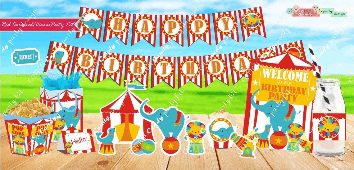 Red Carnival Party Kit, Carnival Birthday Party Package, Printable ...