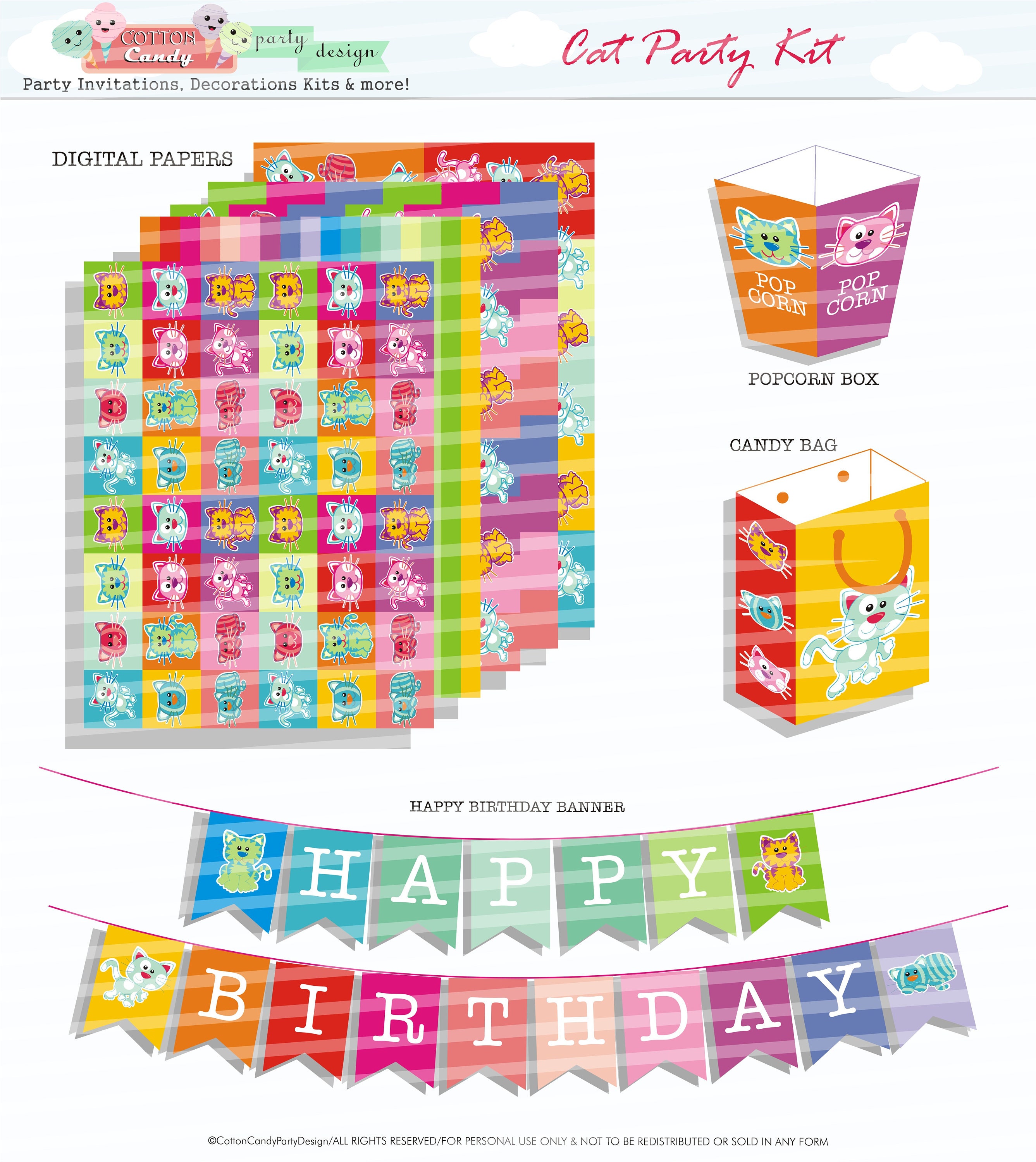 Kitten Birthday Party / Kitty Birthday Party / Cat Party Kit ...