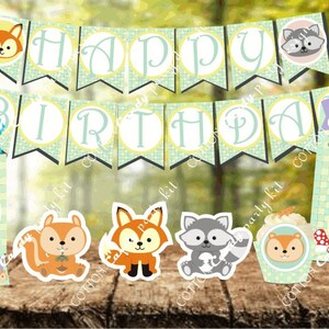 Woodland Party Printable Decor Kit Fox Raccoon Forest Animals Birthday ...