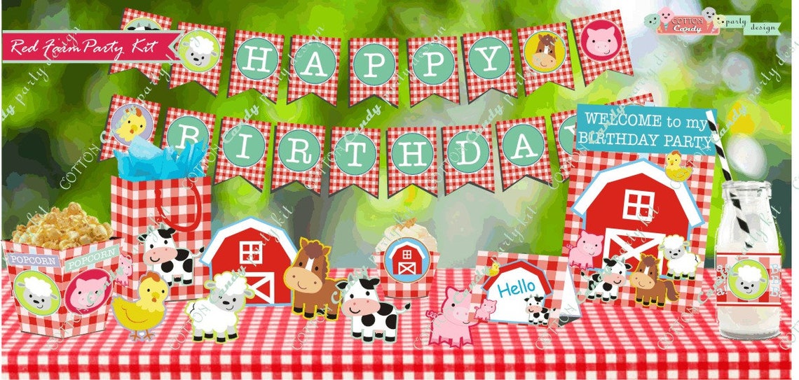 Red Farm Animal Birthday Decorations Kit-red Barn Animal Party Package ...