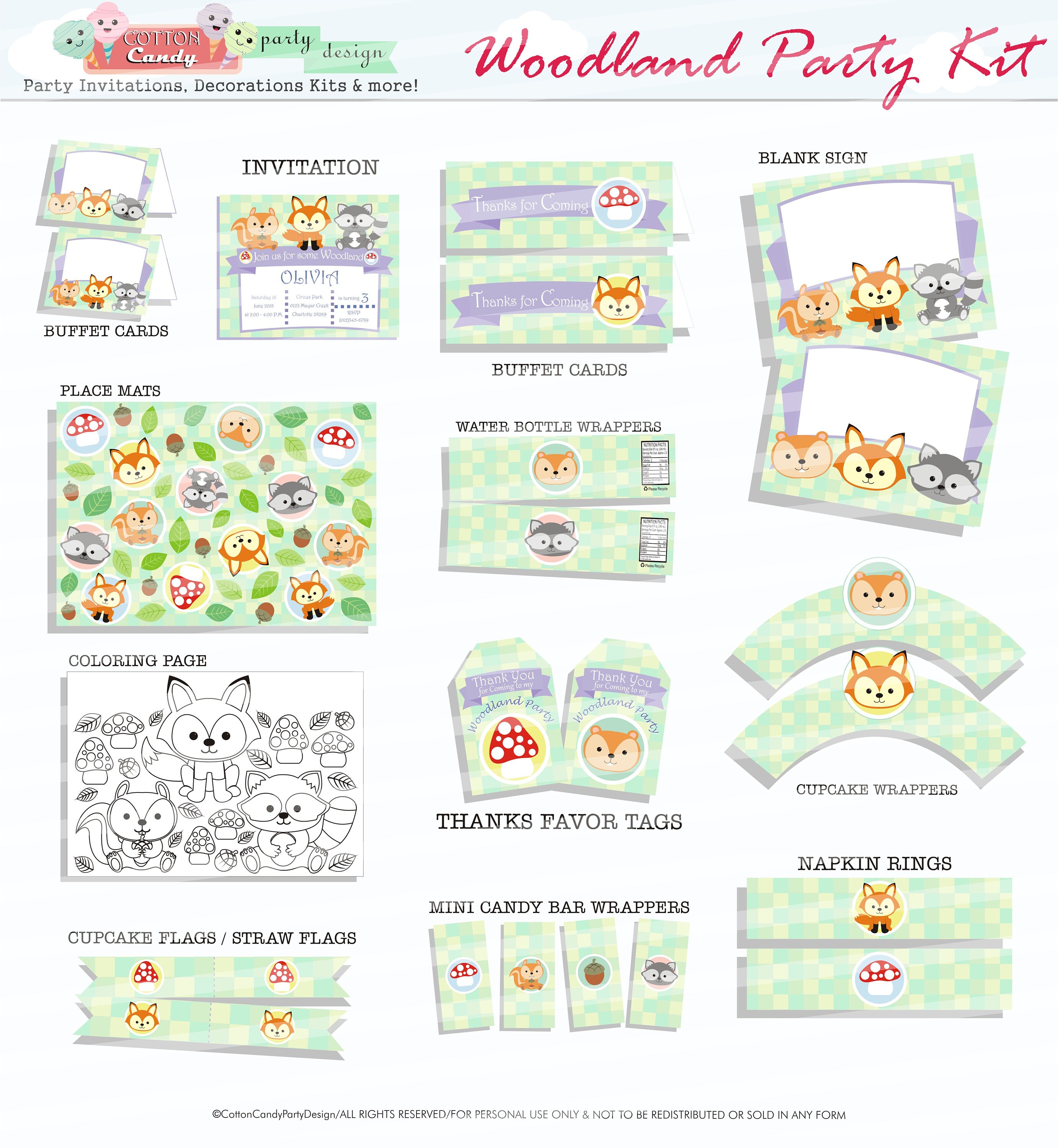 Woodland Party Printable Decor Kit Fox Raccoon Forest Animals Birthday ...