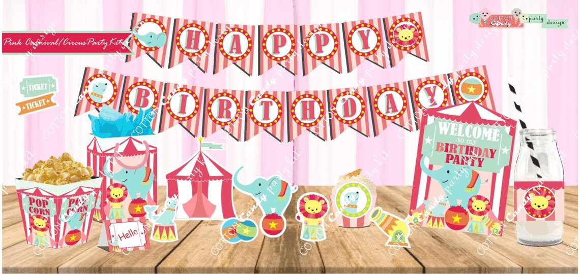 Pink Carnival Party Kit, Carnival Birthday Party Package, Printable ...