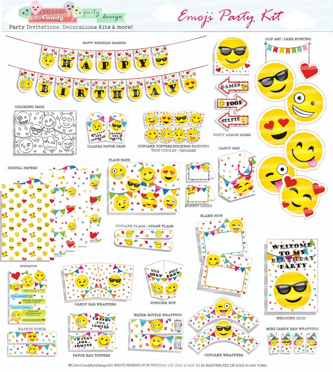 Emoji Themed Party Kit, Emoji Party Printable Package, Emoji Party ...