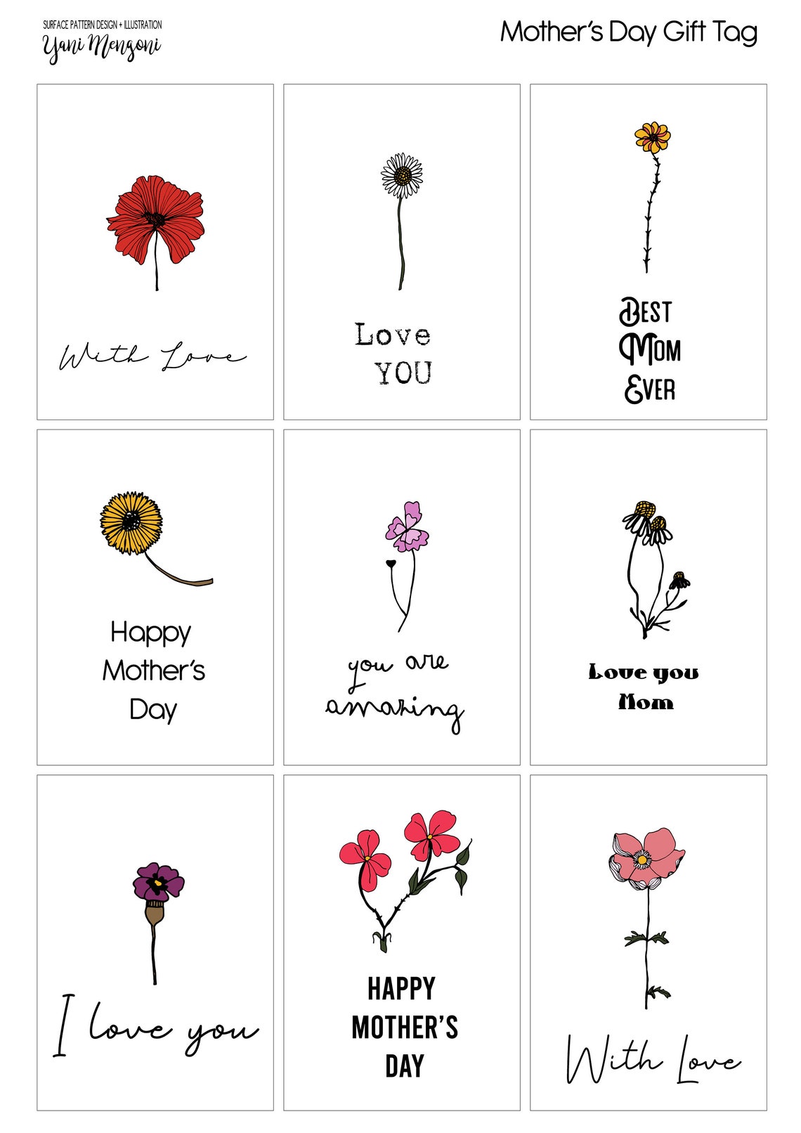PRINTABLE Mother's Day Gift Tags | 9 Styles | Mothers Day Floral Tags ...