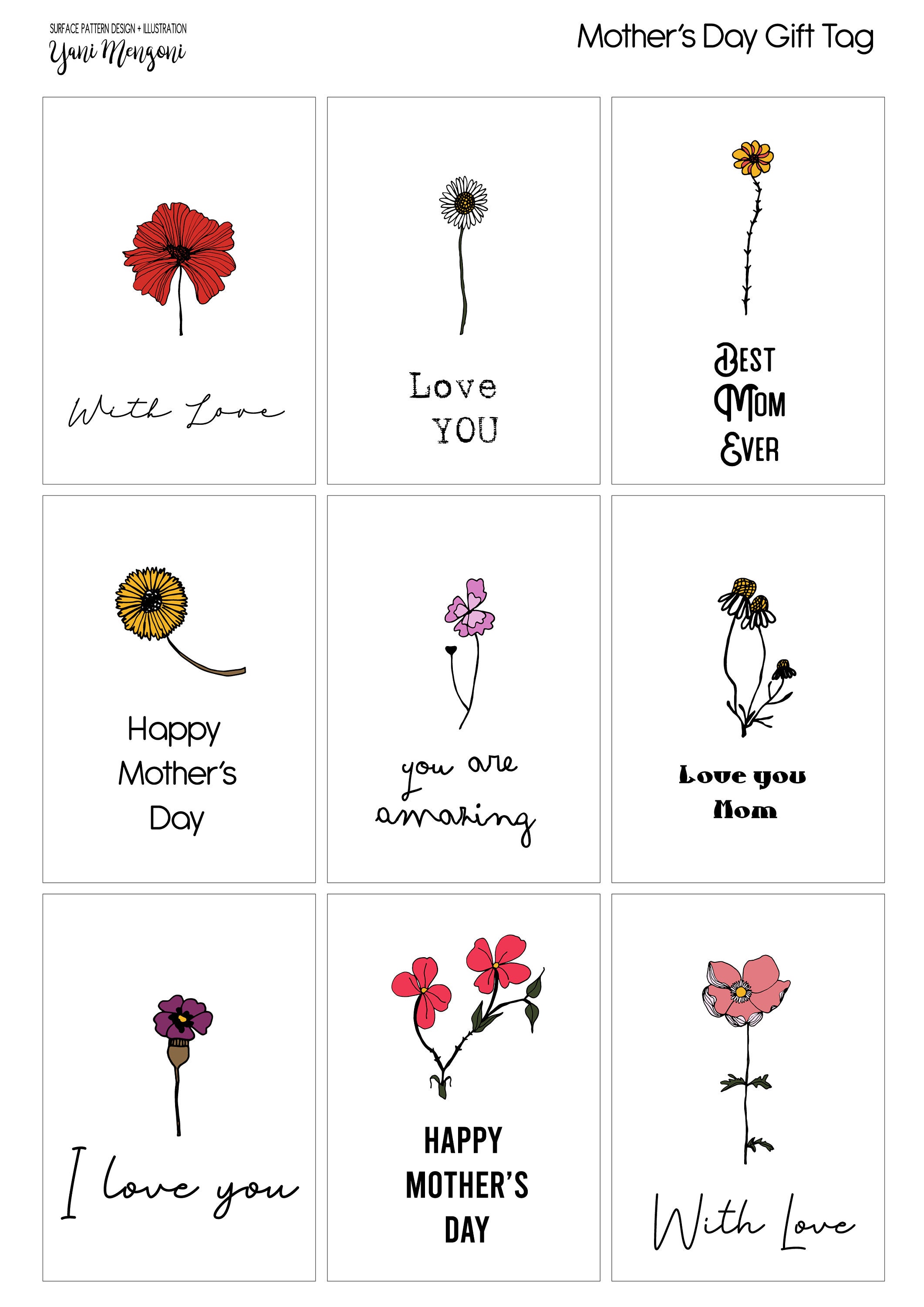 PRINTABLE Mother's Day Gift Tags | 9 Styles | Mothers Day Floral Tags ...