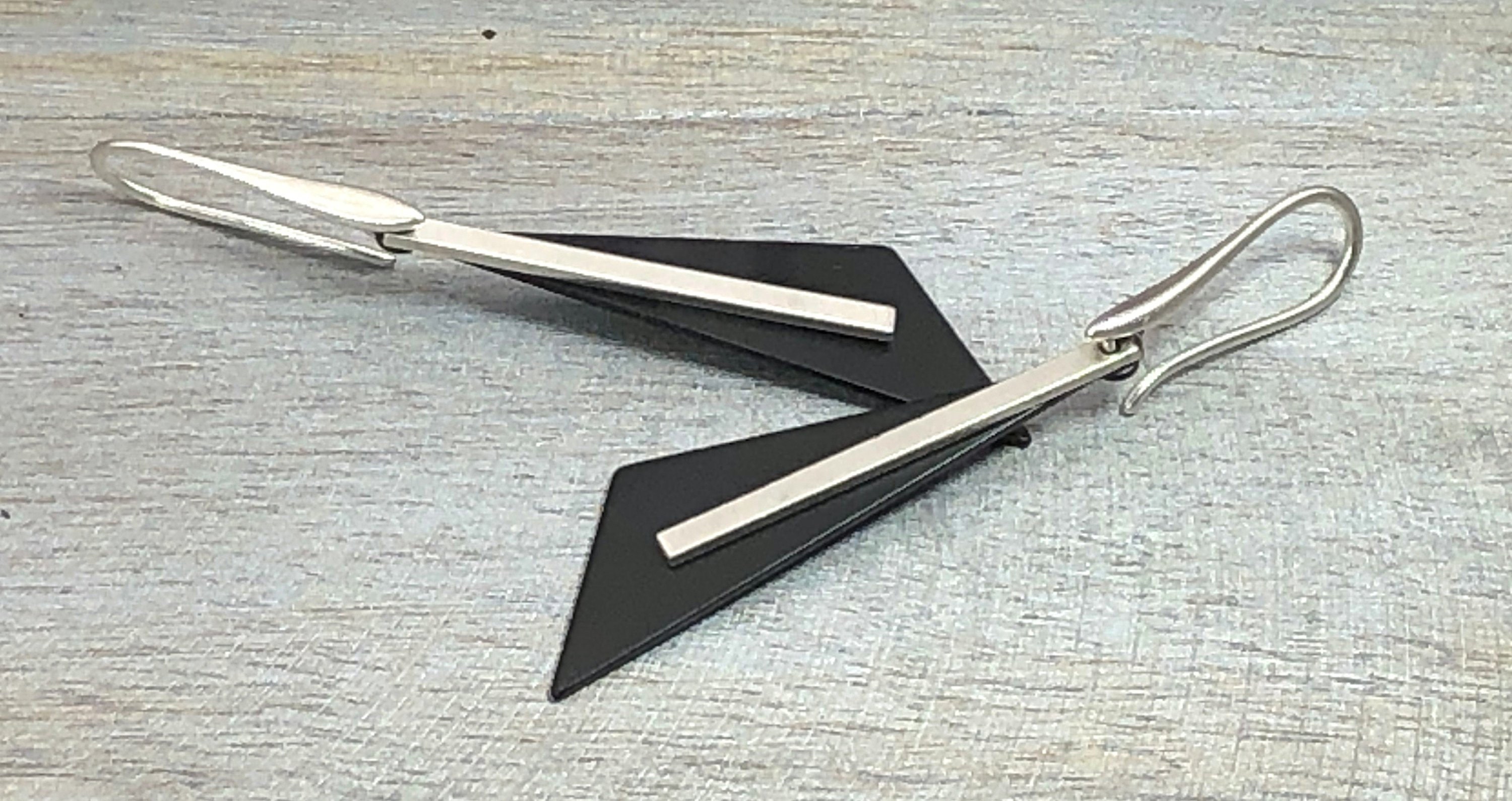 Black Triangle Earrings With Bars ** With Bonus Silver Bar Studs ** - Etsy