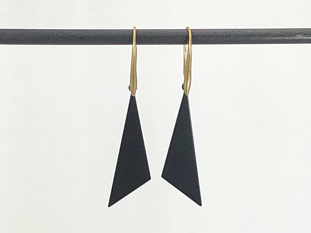 Elegant Matte Black Triangle Earrings. Unique Earrings. Geo Statement Earrings. Black and Silver ...