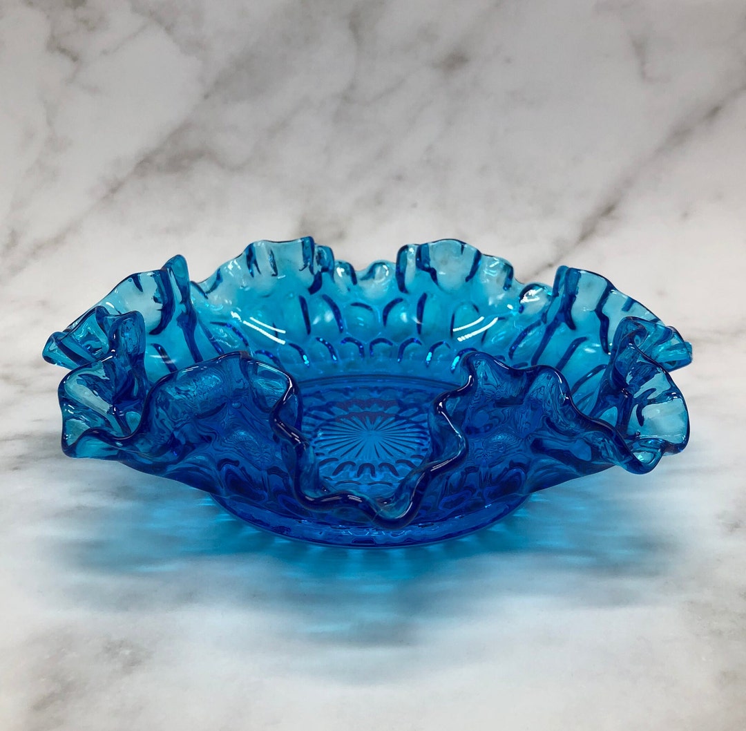 Vintage Fenton Glass Bright Blue colonial Blue Thumbprint Patterned ...