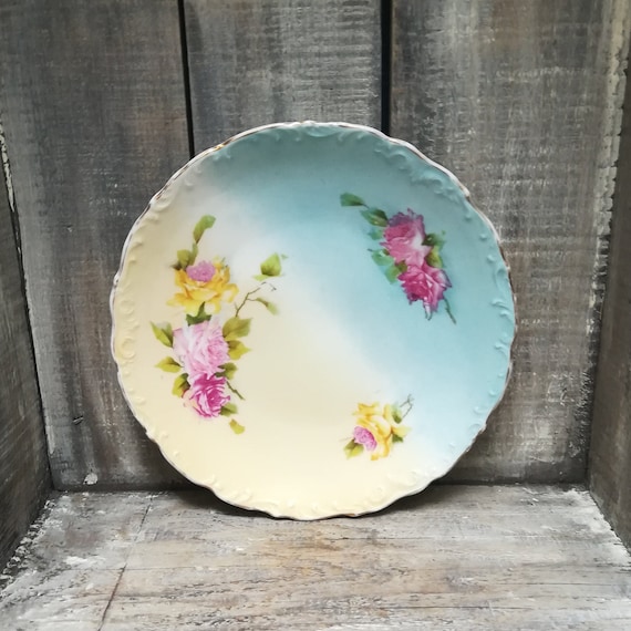 Wheelock German Porcelain Blue to Beige With Antique Roses | Etsy