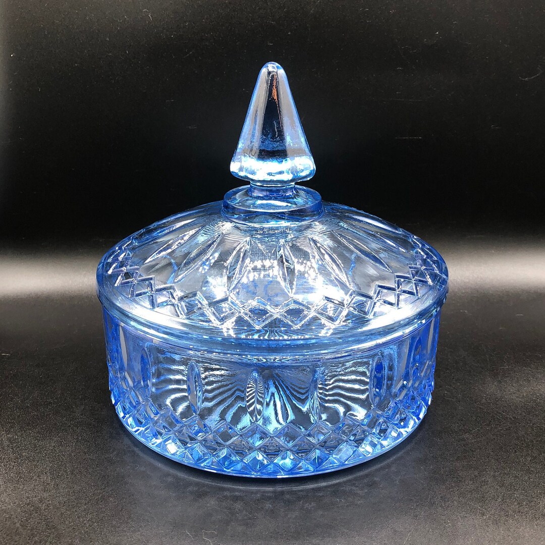 Indiana Glass Princess Diamond Patterned Beautiful Blue Vintage Lidded ...