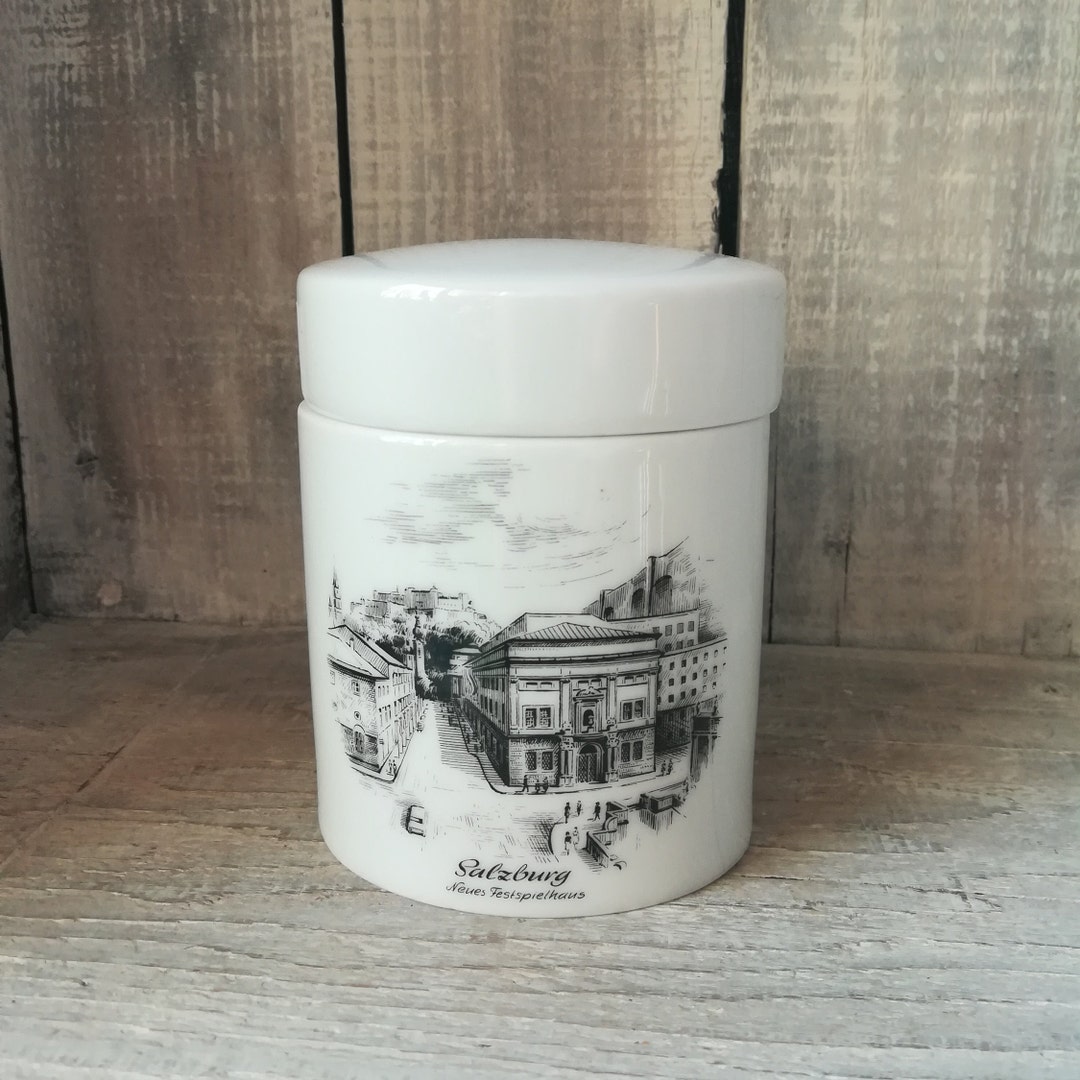 Salzburg Austria Porcelain Tea Canister With Lid, Vintage Tea Jar With ...