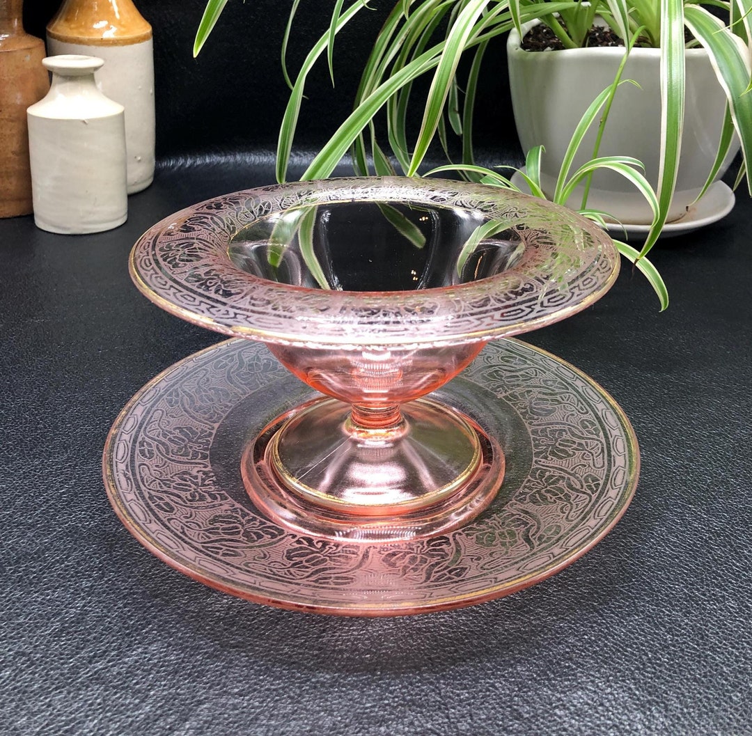Vintage Pink Depression Glass Mayonnaise Bowl & Underplate With ...