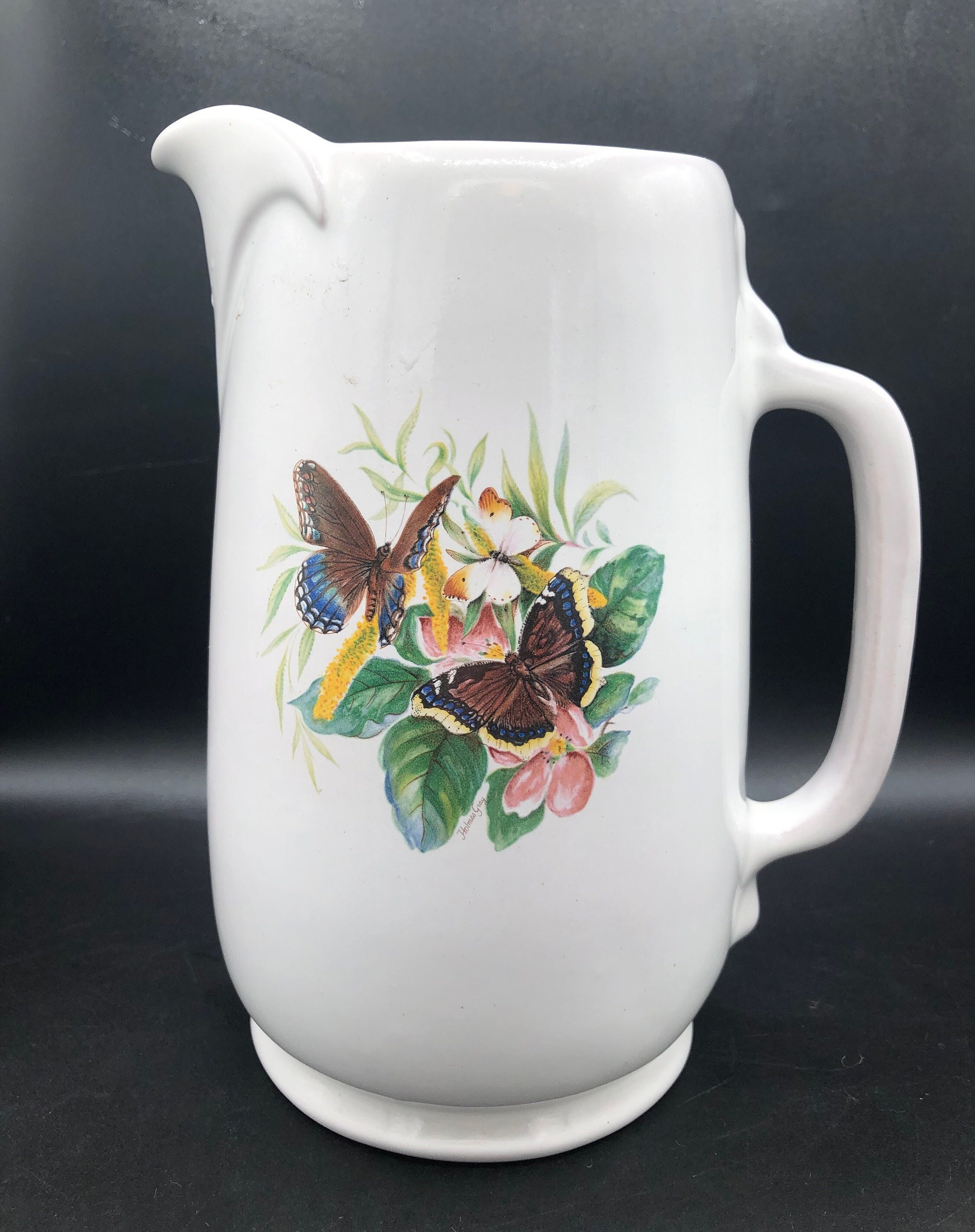 Vintage Francoma Pottery Pitcher: White Glazed Butterfly Design - Etsy