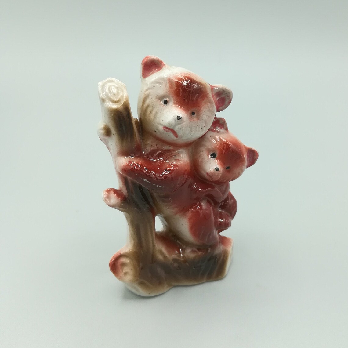 Wonderful Little Red Bears on a Log Figurine Made in Japan - Etsy