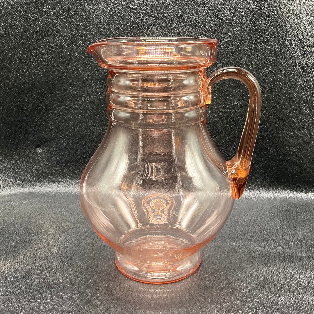 Large Pink Depression Glass Pitcher by Dunbar Flint Co., Three Ring Top ...