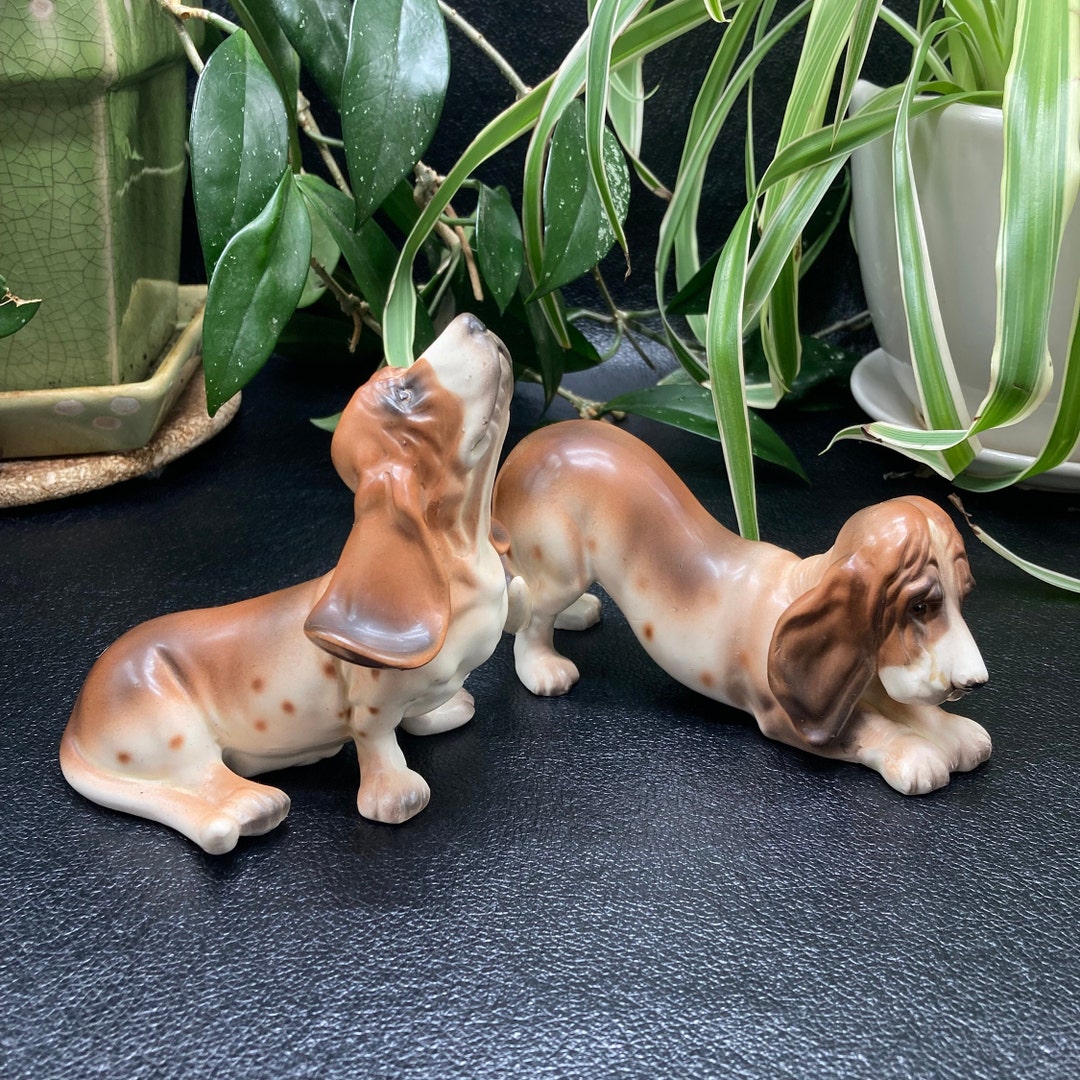 Big and Adorable Basset Hound Figurines Hand Painted and Made in Japan ...