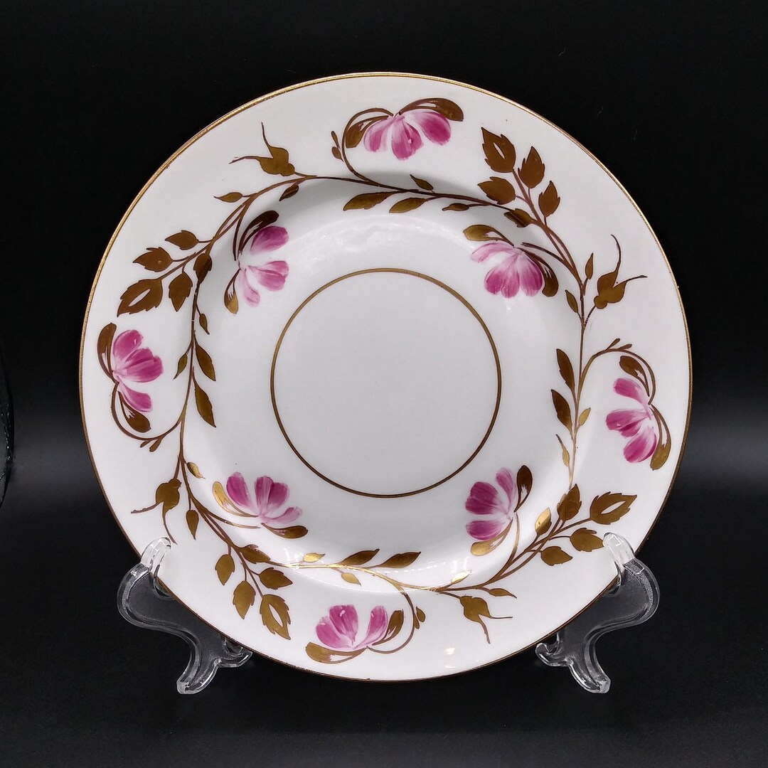 Vintage HM Sutherland Bone China, Hand Painted Pink and Gold Plate, C ...
