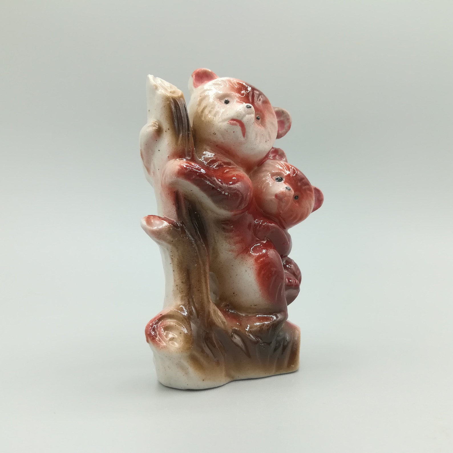 Wonderful Little Red Bears on a Log Figurine Made in Japan - Etsy